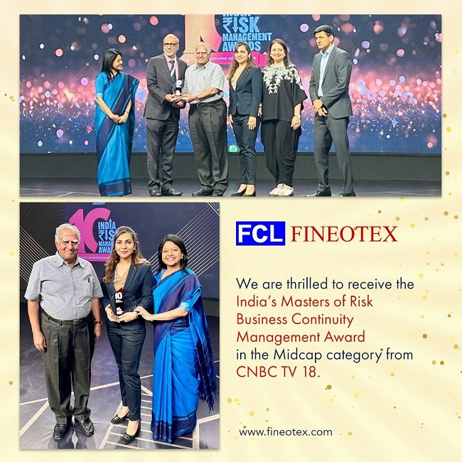 Fineotex bags India’s Masters of Risk Business Continuity Management award